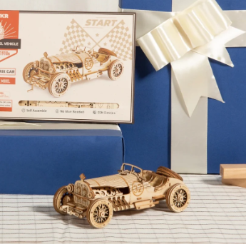 Robotime 3D Wooden DIY Model 1:16 Puzzle Mechanical Gear Grand Prix Ca ...